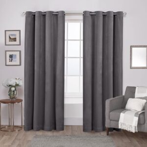 exclusive home velvet heavyweight light filtering grommet top curtain panel pair, 54"x96", soft grey