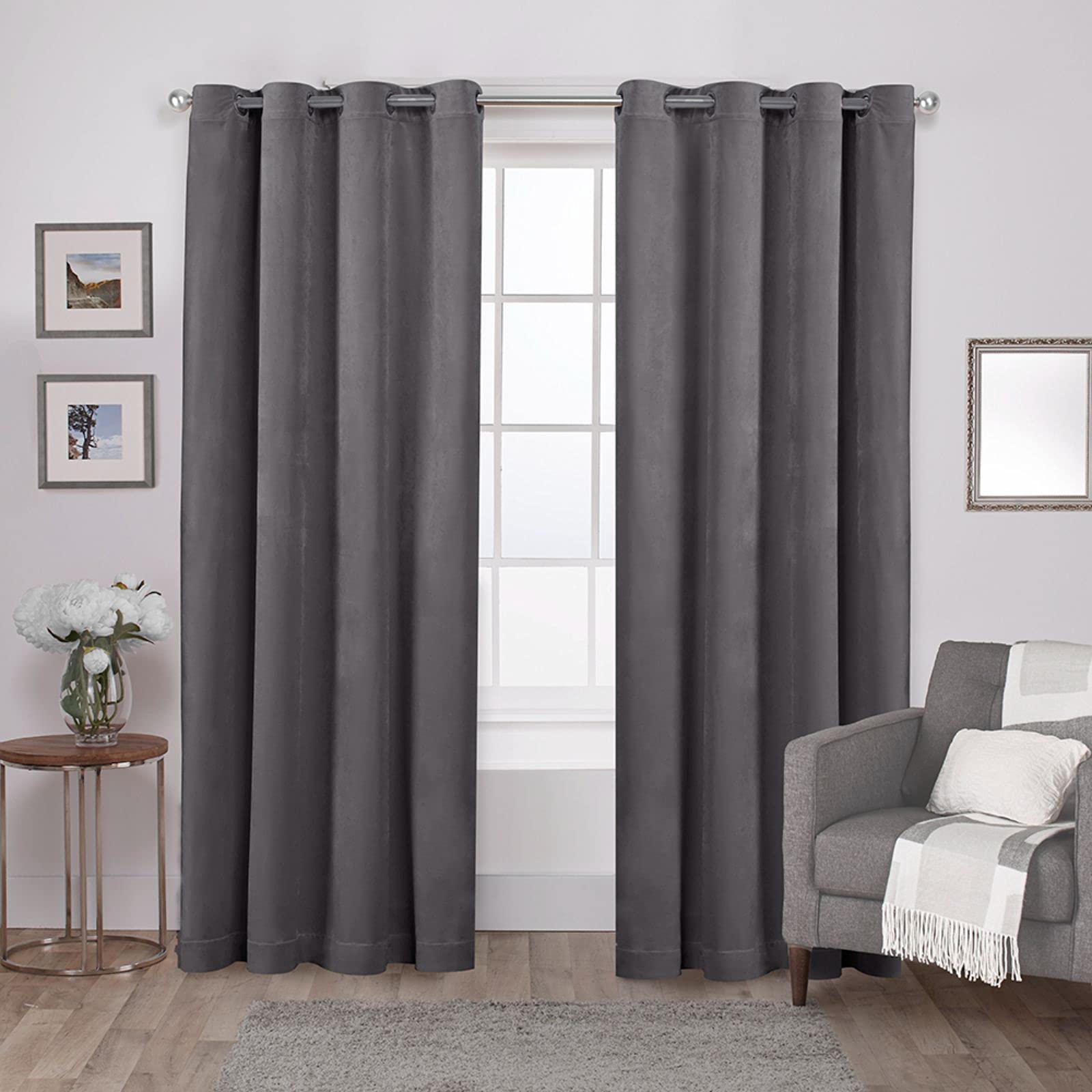 Exclusive Home Velvet Heavyweight Light Filtering Grommet Top Curtain Panel Pair, 54"x96", Soft Grey