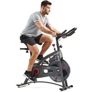 sunny health & fitness endurance premium magnetic resistance interactive indoor cycling exercise bike with exclusive sunnyfit® app enhanced bluetooth connectivity - sf-b1877smart gray