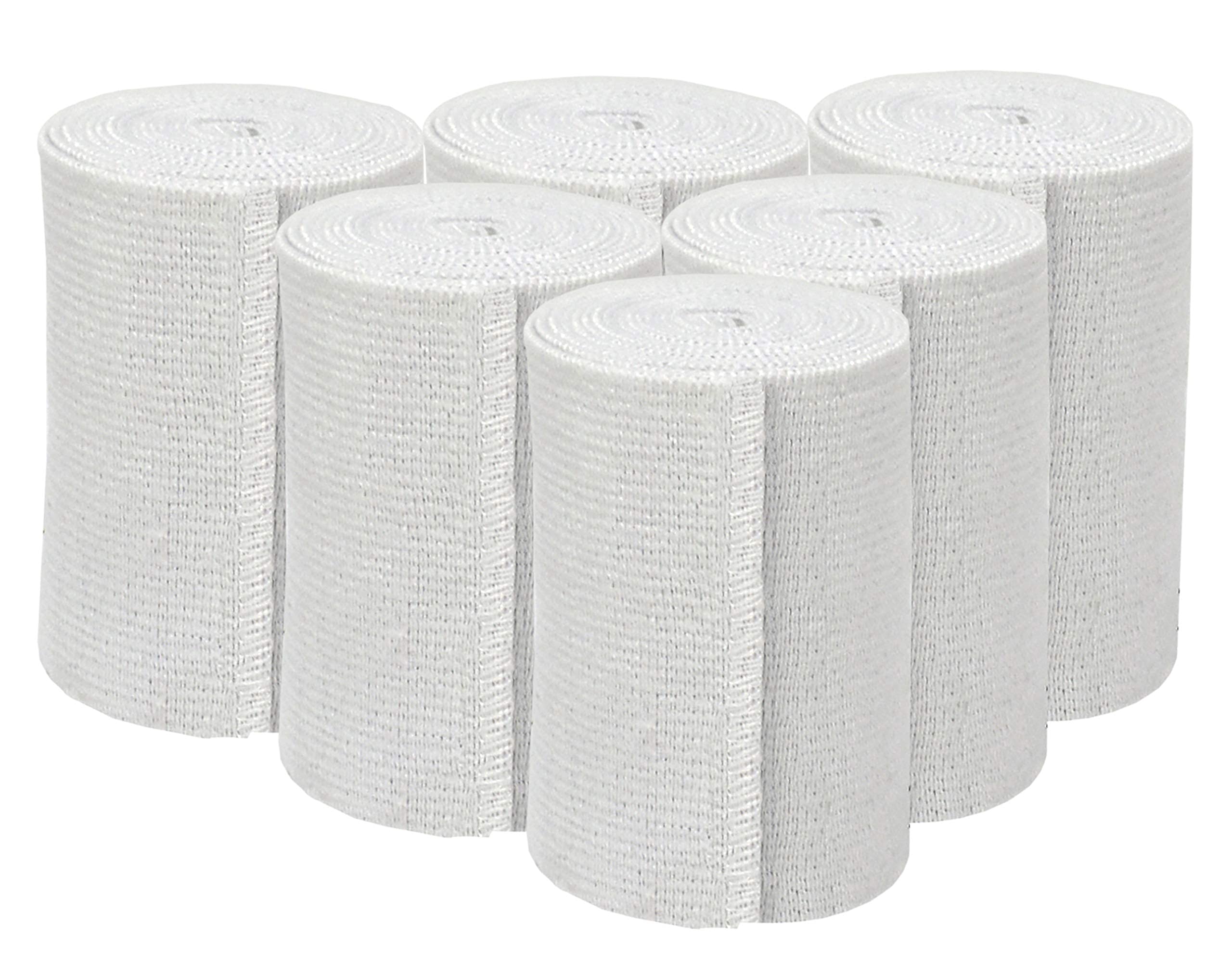 Premium Elastic Bandage Wrap (3" Wide, 6 Pack) - Made of USA Grown Cotton - Hook & Loop Fastener at One End - GT Latex Free Hypoallergenic Compression Roll for Sprains & Injuries