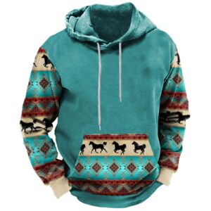 deals of the day clearance prime western aztec ethnic graphic hoodies sweatshirts for men 2023 fall fashion long sleeve casual ethnic print pullover cute halloween hoodies for plus size blue 3x