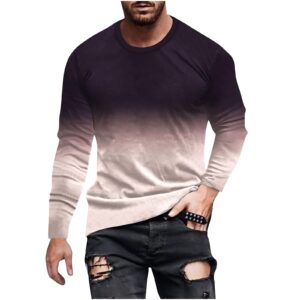 long sleeve tee shirts for men 2023 mens long sleeve shirts casual gradient color loose pullover graphic tee shirts fall fashion athletic sweatshirts mens shirts casual stylish big and tall khaki 2x