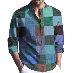 prime early access sale long sleeve shirts for men cotton western aztec ethnic multi buttons shirt causal ethnic print color block shirt mens tall t shirts blue 2x