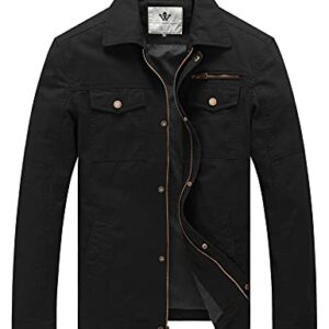 WenVen Men's Fashion Casual Cotton Canvas Military Jacket (Black, L)