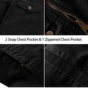 WenVen Men's Fashion Casual Cotton Canvas Military Jacket (Black, L)