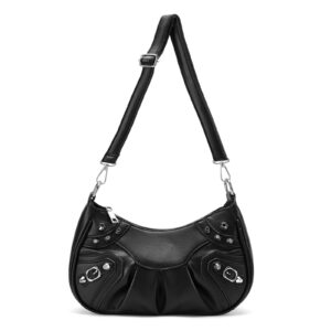 Women's Small Shoulder Handbag with Silver Chain and Removable Coin Pouch and Crossbody Strap (Black 2)