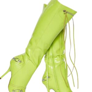 Women Pointy Toe Knee High Heel Boot with Tassel Zipper Bexie-3 Lime 11