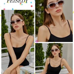 FEISEDY Retro Trendy Rectangle Sunglasses Women Men Vintage 90s Small Narrow Square Sunglasses B2322