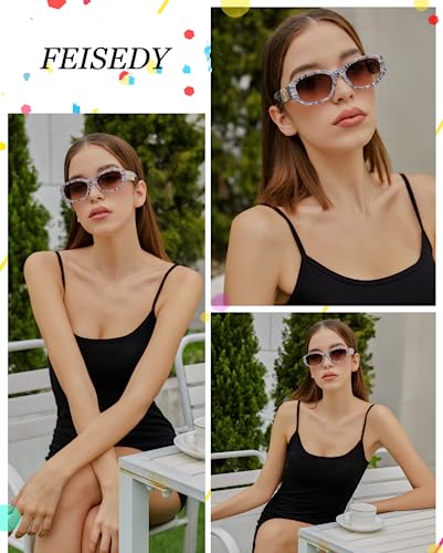 FEISEDY Retro Trendy Rectangle Sunglasses Women Men Vintage 90s Small Narrow Square Sunglasses B2322