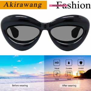 Akirawang Fashion Trendy Cat-eye Sunglasses for Women Oversized Thick Frame Sexy Lip Candy Color Glasses Designer Style