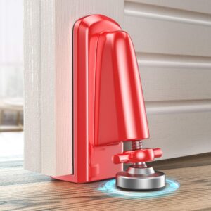 door jammer door stopper, portable door security lock for travel/apartment/safety self defense/personal protection, aluminum alloy anti-slip door lockdown security device (red)