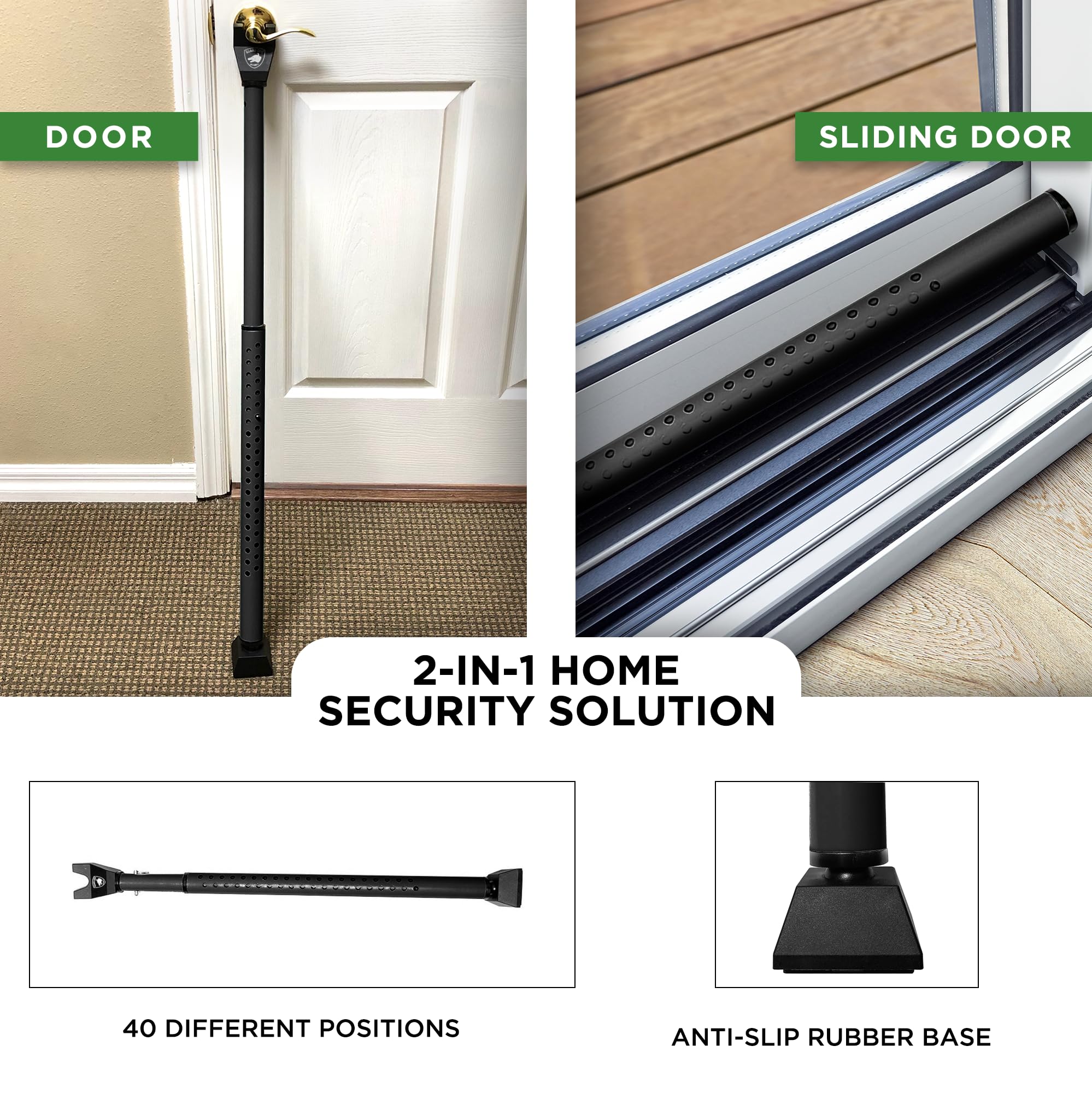 Guard Dog Security Door Jammer 2-in-1 Adjustable Door Knob Jammer & Sliding Patio Door Security Bar – 40 Different Adjustments (Black, 1 Pack)