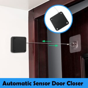 Rierdge 800g Set of 2 Punch-Free Automatic Sensor Door Closer, Multifunctional Drawstring Auto Door Closer for Residential Commercial Bedroom Room Storm (2 Pcs Black)