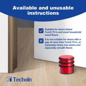 Techoln Heavy Duty Door Stoppers for Bottom of Door, Stainless Steel 2.8" Tall Door Stop No Drilling, Large 1.76 Lbs Doorstops with Protective Rubber Bands Anti-Slip Door Wedge (Painted Red)