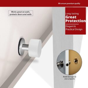 Door Stoppers with Extra Stickers, Door stoppers for Bottom of Door, Self-Adhesive Door Stop with White Rubber & Stainless Steel Body - Heavy Duty Sound Dampening Door Stopper for Home & Office