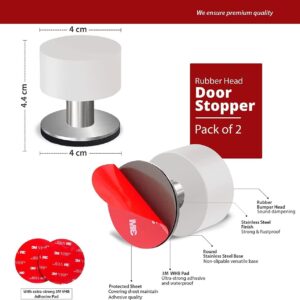 Door Stoppers with Extra Stickers, Door stoppers for Bottom of Door, Self-Adhesive Door Stop with White Rubber & Stainless Steel Body - Heavy Duty Sound Dampening Door Stopper for Home & Office