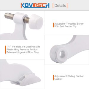 KOVOSCH 6 Pack Hinge Pin Door Stopper White - Adjustable Heavy Duty Hinge Pin Door Stops with White Rubber Bumper Tips