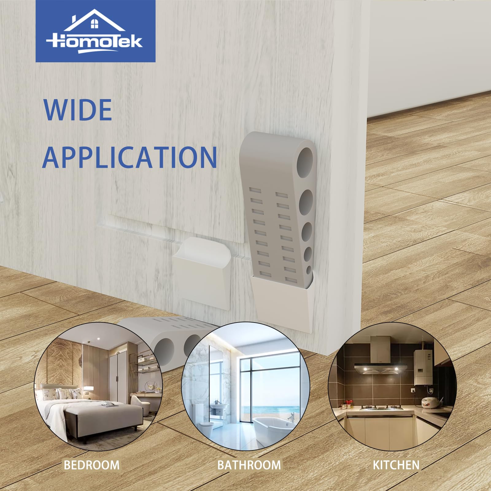 HOMOTEK 10 Pack Wedge Rubber Door Stops Door Chucks Stoppers Wall Protector for Floor & Bottom of Door with Self Adhesive White Holder, 5"x1-9/16"x1-5/16" (Gray)