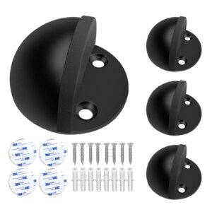 door stops, floor door stopper 4 pack no drill doorstops black rubber bumper door stoppers for bottom of door