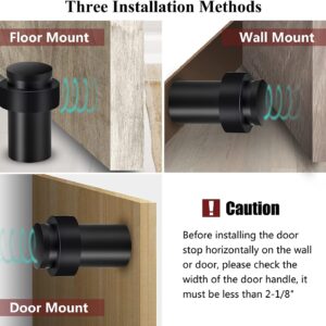 KOLAKO Door Stopper, Cylindrical Floor Door Stop, 2 Inch/Stainless Steel, Black Modern Heavy Duty Brushed Solid DoorStops with Rubber Bumper, Floor Door Stops for Bottom of Door, 6 Pack