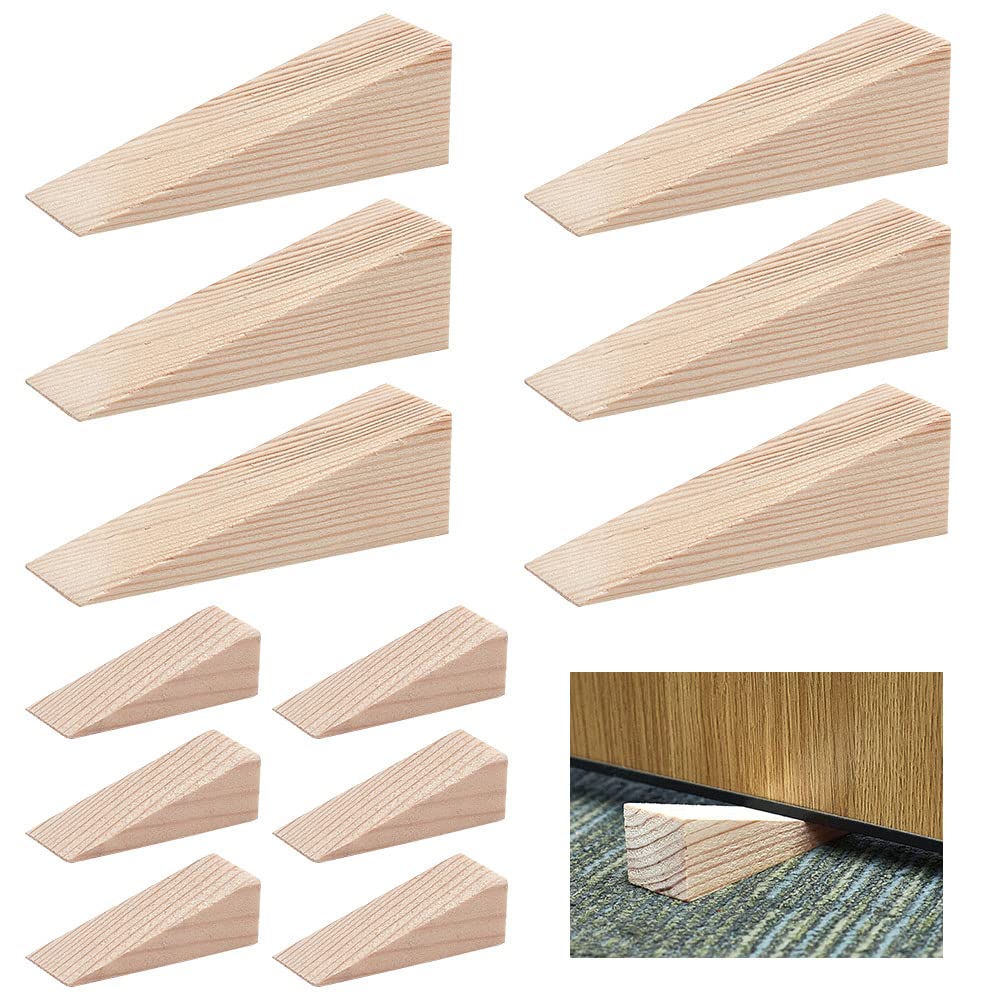 NBEADS 12 Pcs Wood Door Stopper, Non-Slip Door Stops Wedge Sturdy and Durable Door Stop Wedge 2 Sizes Triangle Wood Block for Wedge Window Door Stops for Home Office