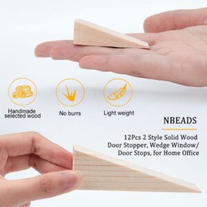 NBEADS 12 Pcs Wood Door Stopper, Non-Slip Door Stops Wedge Sturdy and Durable Door Stop Wedge 2 Sizes Triangle Wood Block for Wedge Window Door Stops for Home Office