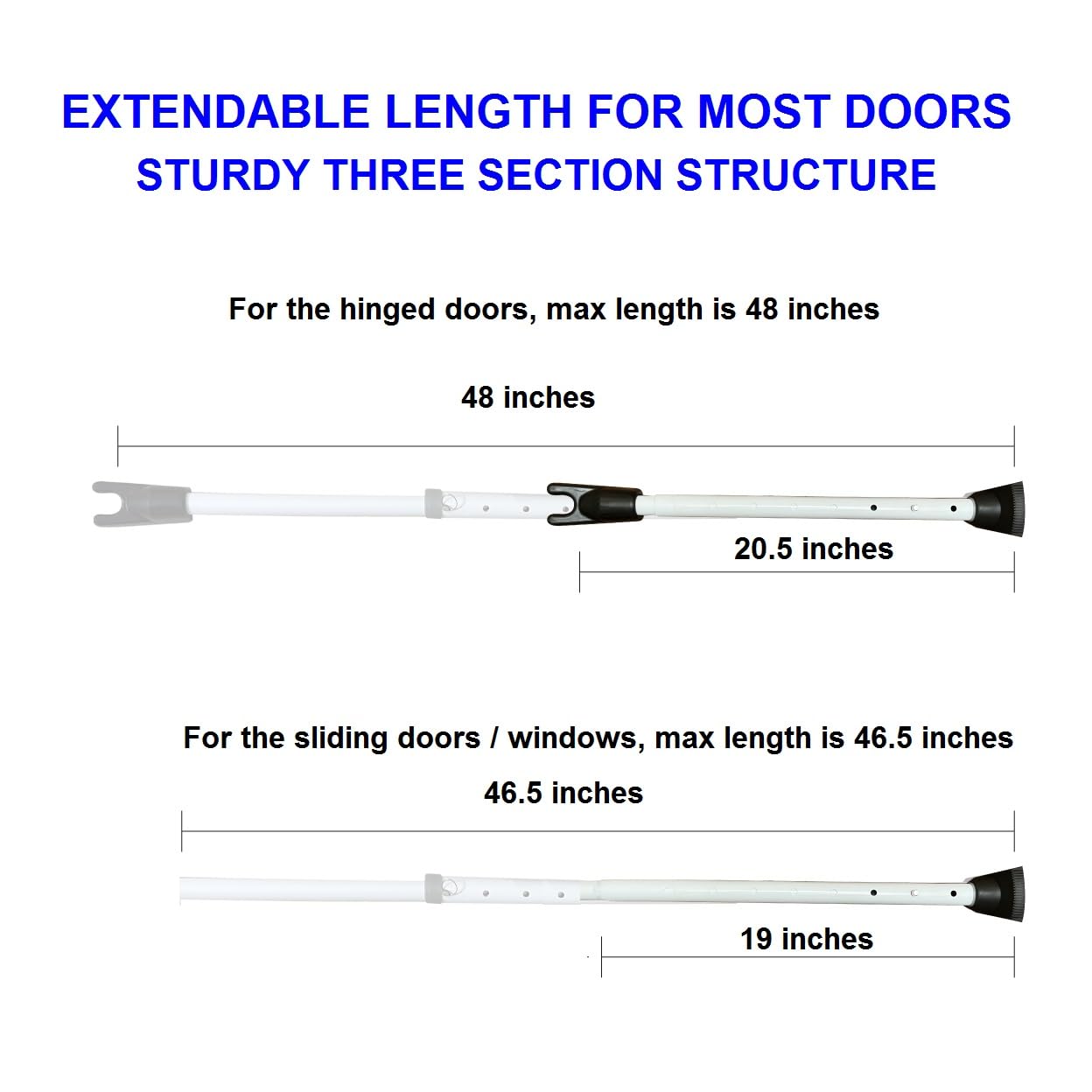 Door Security Bar Door Jammer Security Bar & Adjustable Sliding Door Glass Patio Door Stoppers Barricade Inside Stick Blocker Lock Burglar Bars For Home Apartment Travel 2 PCS Heavy Duty Secure Safety