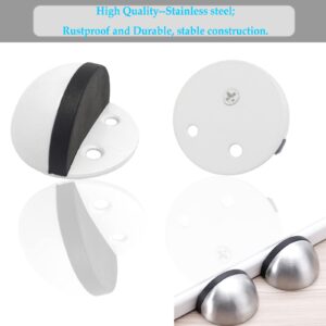 4Pcs Door Stopper,304 Stainless Steel Non-Magnetic Floor Mounted Doorstop Sound Dampening Door Stop Bumper Wall Protetor,with Screws(White)