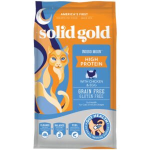 solid gold high protein dry cat food - indigo moon cat dry food with digestive probiotics for cats - grain & gluten free with high fiber & omega 3 for cats - low carb superfood meal - chicken - 6lb