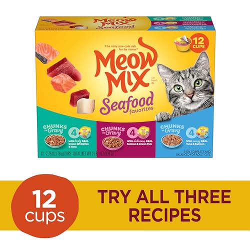 Meow Mix Seafood Favorites Chunks in Gravy Wet Cat Food Variety Pack, 2.75 Ounce (Pack of 12)