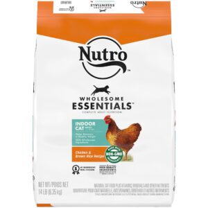 nutro wholesome essentials adult indoor natural dry cat food for healthy weight farm-raised chicken & brown rice recipe, 14 lb. bag