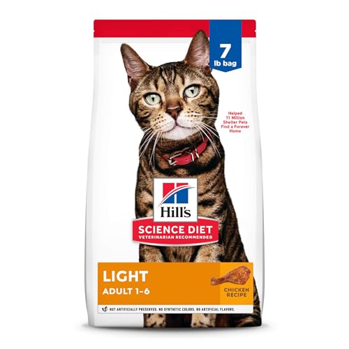 Hill's Science Diet Light, Adult 1-6, Weight Management Support, Dry Cat Food, Chicken Recipe, 7 lb Bag