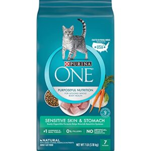 purina one sensitive stomach, sensitive skin, natural dry cat food, +plus sensitive skin and stomach formula - 7 lb. bag