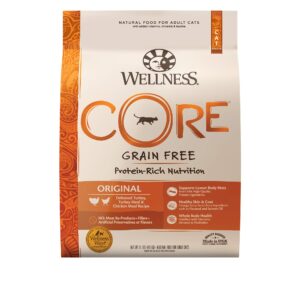 wellness core high protein grain-free adult dry cat food, original formula turkey, turkey meal & chicken recipe, 11 pound bag