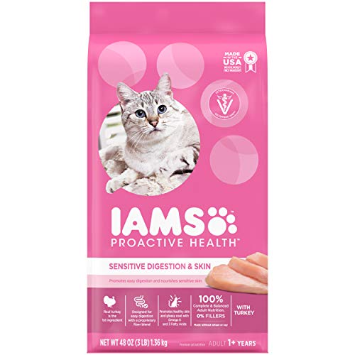 IAMS Proactive Health Adult Sensitive Digestion & Skin Dry Cat Food with Turkey, 3 lb. Bag