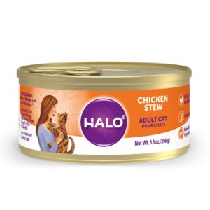 halo adult wet cat food, grain free, chicken stew 5.5oz can (pack of 12)