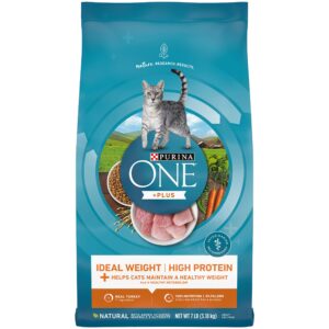 purina one high protein, healthy weight dry cat food, +plus ideal weight with turkey - 7 lb. bag