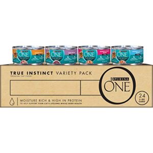 purina one natural, high protein wet cat food variety pack, true instinct chicken, tuna, salmon and trout recipes - (pack of 24) 3 oz. cans