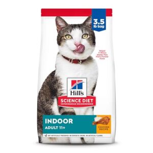 hill's science diet indoor, senior adult 11+, easy litter box cleanup, dry cat food, chicken recipe, 3.5 lb bag