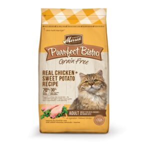 merrick purrfect bistro grain free natural dry cat food for adult cats, real chicken and sweet potato recipe - 4 lb. bag