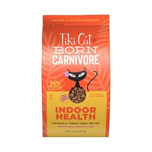 tiki cat born carnivore indoor health, chicken & turkey meal, grain-free baked kibble to maximize nutrients, dry cat food, 6 lbs. bag