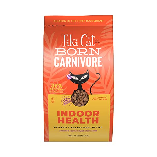 Tiki Cat Born Carnivore Indoor Health, Chicken & Turkey Meal, Grain-Free Baked Kibble to Maximize Nutrients, Dry Cat Food, 6 lbs. Bag