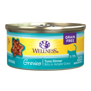 wellness complete health gravies natural grain free wet canned cat food, tuna dinner in ample gravy, 3 ounces (pack of 12)