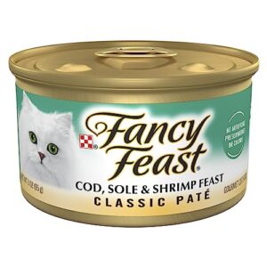 purina fancy feast cod, sole and shrimp feast classic grain free wet cat food pate - (pack of 24) 3 oz. cans