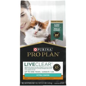 purina pro plan liveclear dry cat food for kittens chicken & rice formula - 3.2 lb. bag