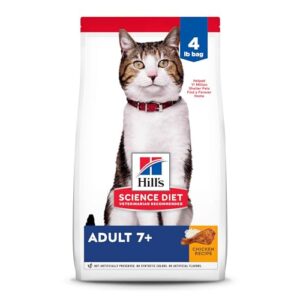 hill's science diet adult 7+, senior adult 7+ premium nutrition, dry cat food, chicken recipe, 4 lb bag