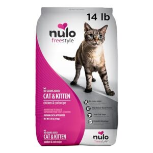 nulo freestyle cat & kitten food, premium grain-free dry small bite kibble cat food, high animal-based protein with bc30 probiotic for digestive health support, 14 pound (pack of 1)