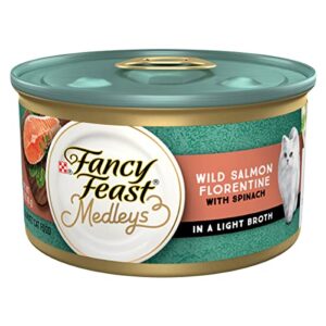 purina fancy feast wet cat food, medleys wild salmon florentine with garden greens in delicate sauce - (pack of 24) 3 oz. cans