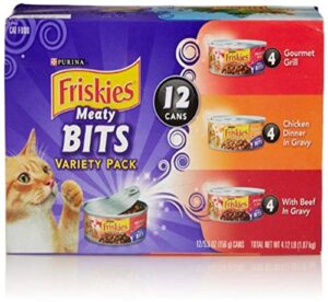 friskies wet cat food, meaty bites, 3-flavor variety pack, 5.5-ounce can, pack of 12