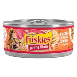 purina friskies gravy wet cat food, prime filets chicken & tuna dinner in gravy - (pack of 24) 5.5 oz. cans